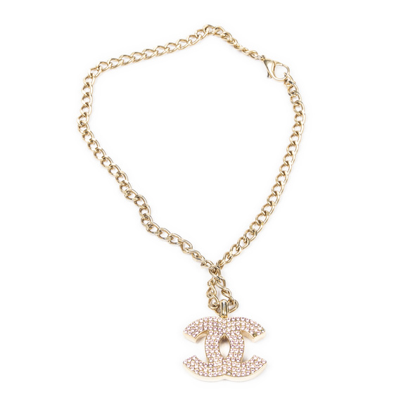 CHANEL | Jewelry | Chanel Rhinestone Cc Pendant Necklace In Gold Gold ...